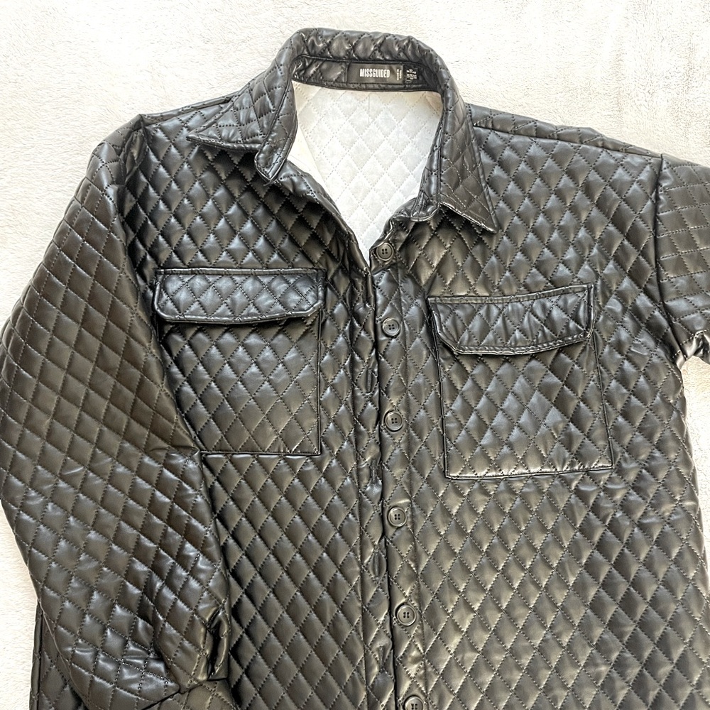 Black Oversized Leather Bubble Jacket - Gem